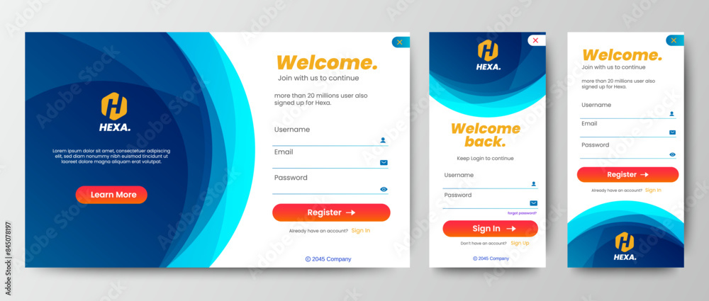 Modern Login form template with blue green color background. Mobile ...