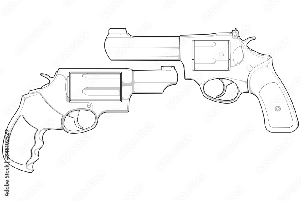Set of firearms line art style, Shooting gun, Weapon illustration ...