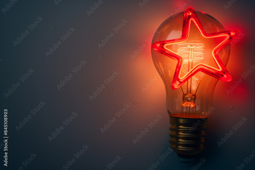 a close-up photo of a light bulb and red star icon isolated on a white ...