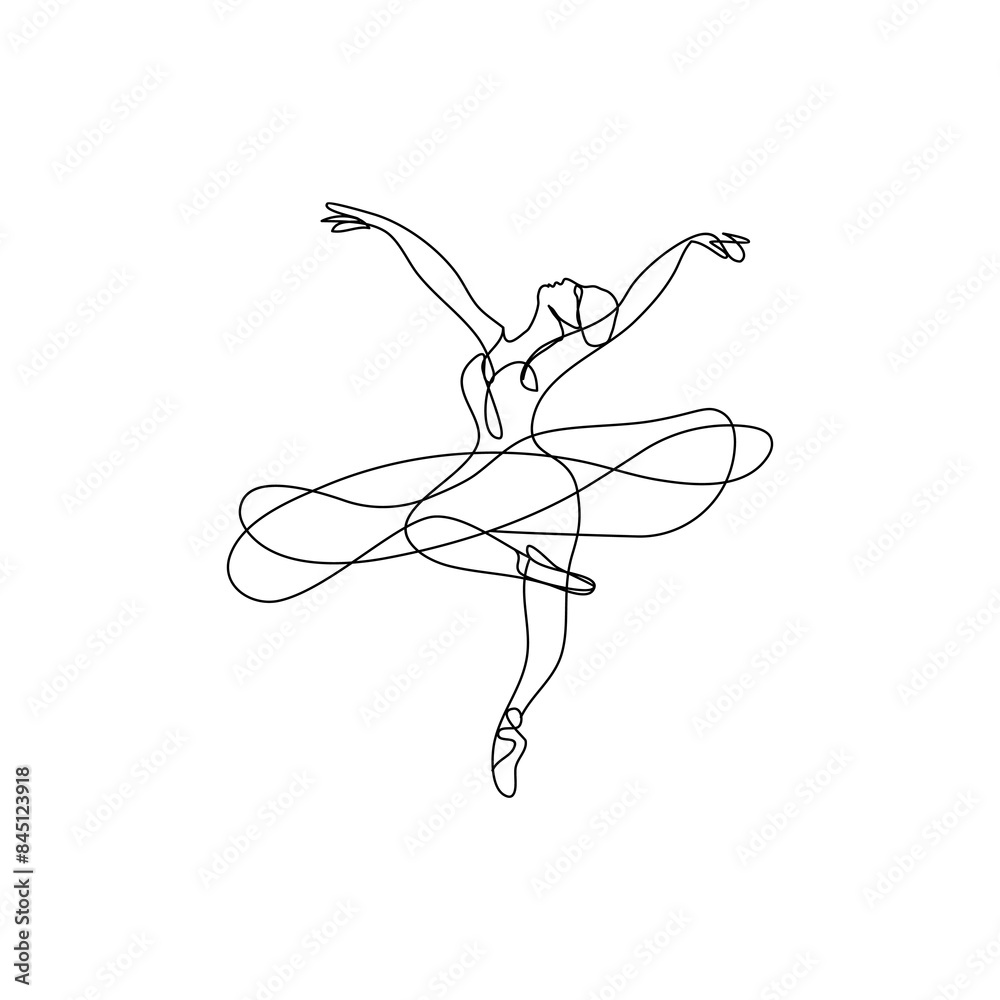 Woman Dancer Continuous One Line Drawing. Ballerina Jumping Creative ...