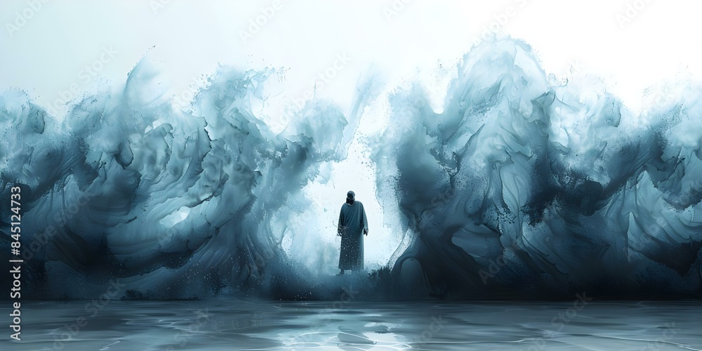 Biblical scene of Moses parting the sea for Israelites during Passover ...