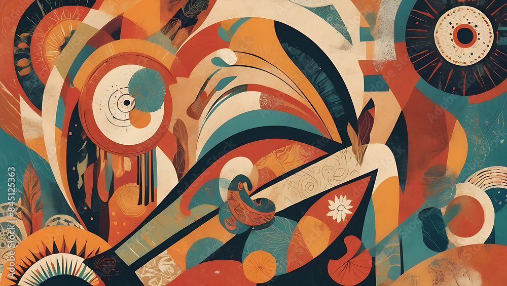 an abstract art template that blends elements from different ethnic ...