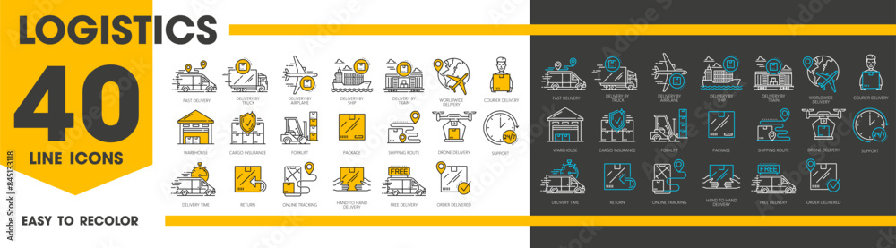 Line icons of logistics. Supply chain, delivery and storage, cargo ...