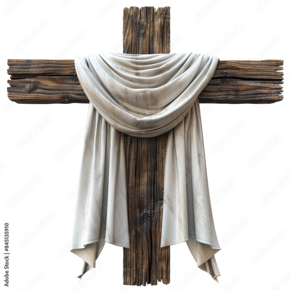 Wooden Cross With Draped White Cloth And Rustic Texture On A ...