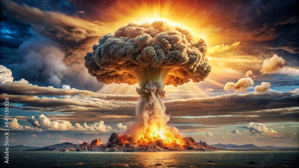 Nuclear bomb is exploding violently smoke exploded into a mushroom ...