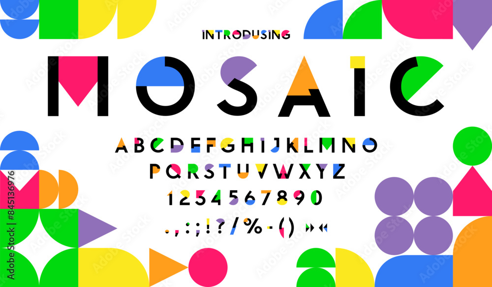 Color mosaic geometry font, retro art type. Vector vibrant, playful abc ...