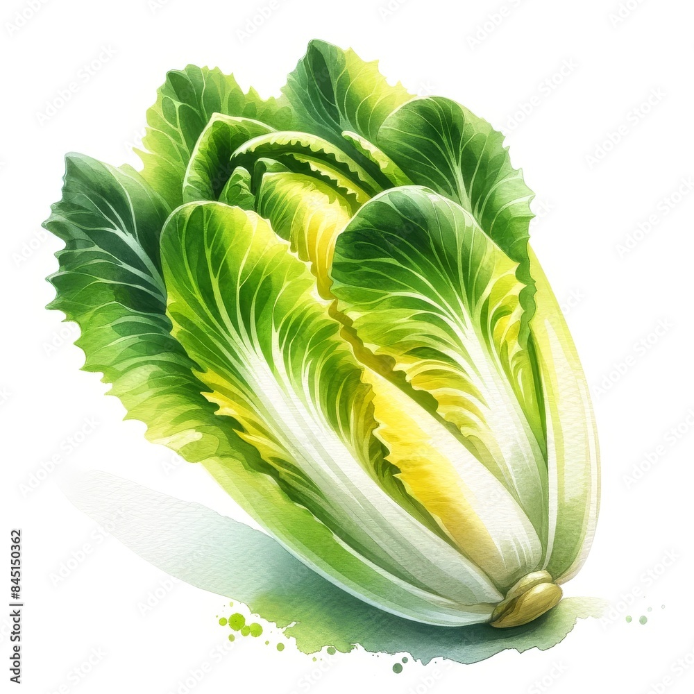 Watercolor illustration of fresh napa cabbage with crisp green leaves ...