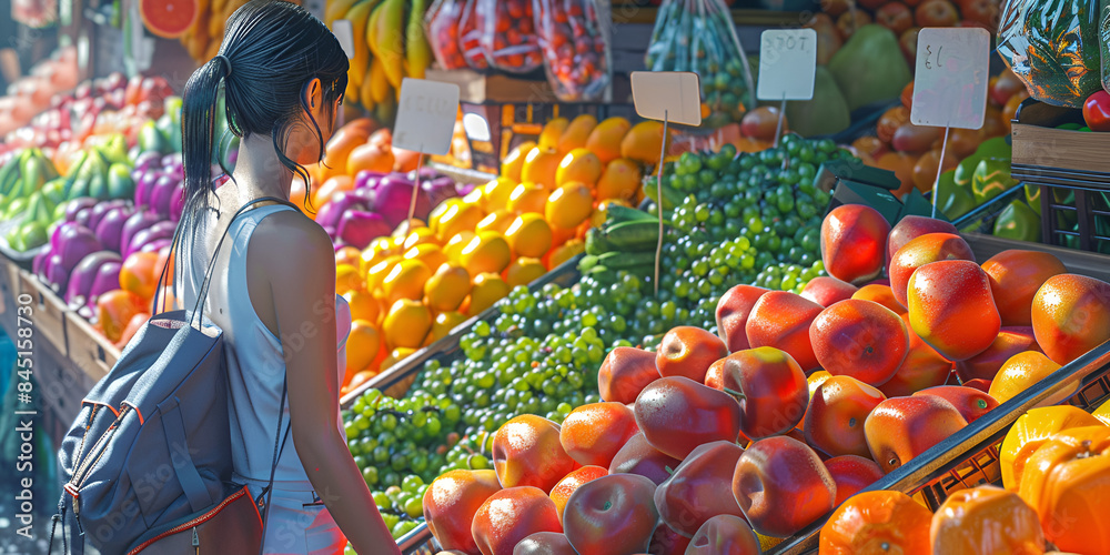 Vegetables and fruits Street vendor stall Plenty of ripe low-calorie ...