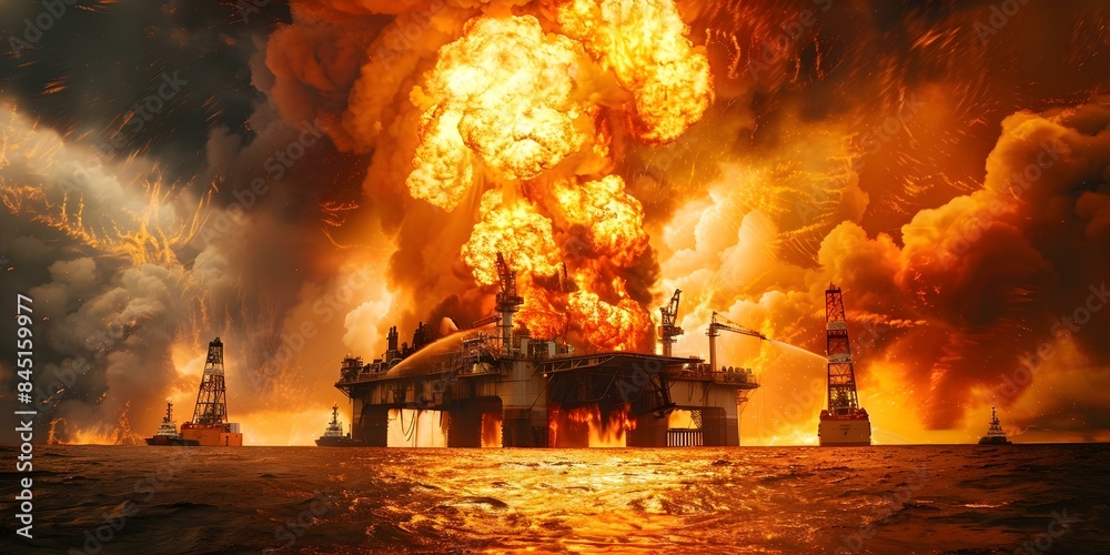 Oil rig explosion causes catastrophic damage and poses an emergency ...