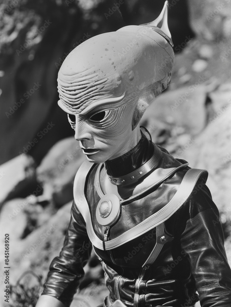 retro space alien 1960s black and white tv show style spaceman with ...