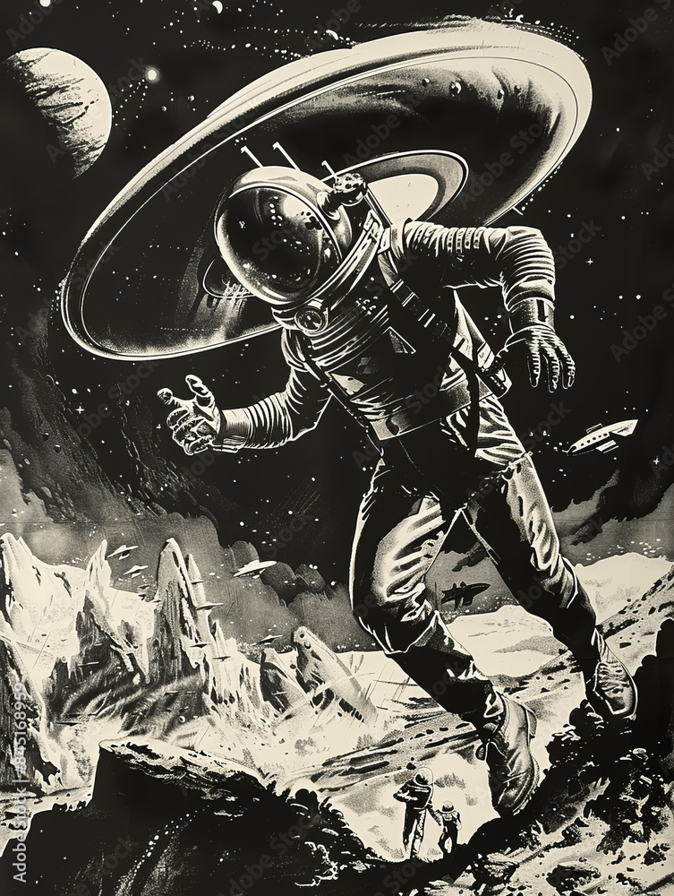 retro space alien 1960s black and white tv show cartoon drawing style ...