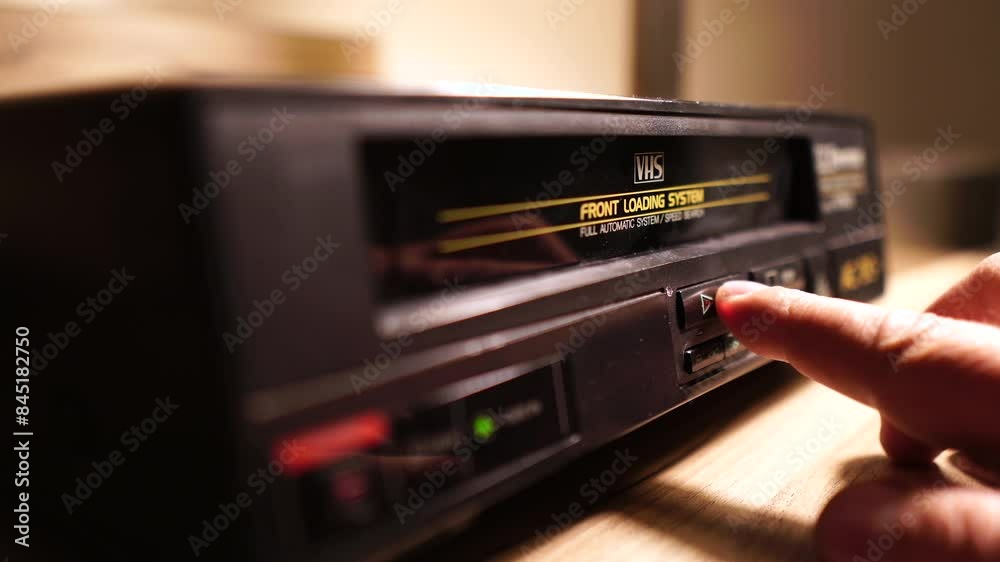Inserting VHS Video Tape in Vintage Player From 1980's and Pressing ...