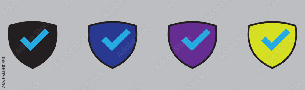Shield with check mark icon. Shield check mark logo. Protection approve ...