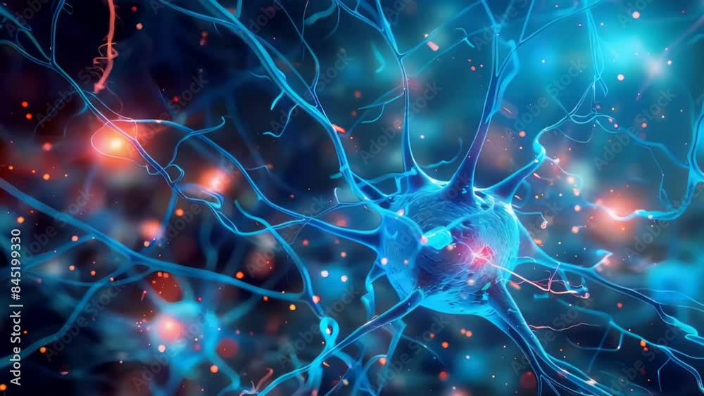 3D animation of neurons and synapses in the human brain, illustrating ...