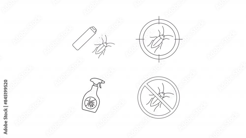 Animated pest service icons. Insects repellent line animation library ...