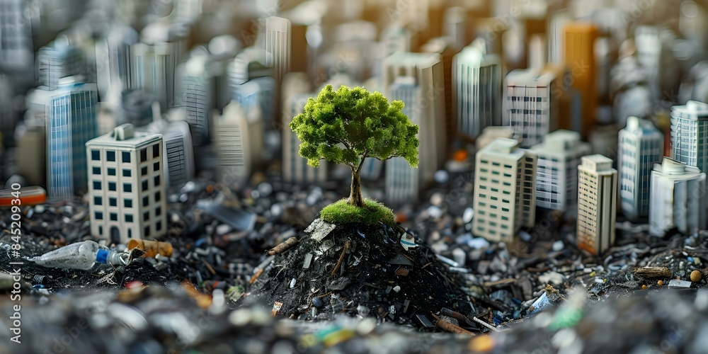 Urban Diorama Trash City with Central Tree. Concept Diorama, Urban ...