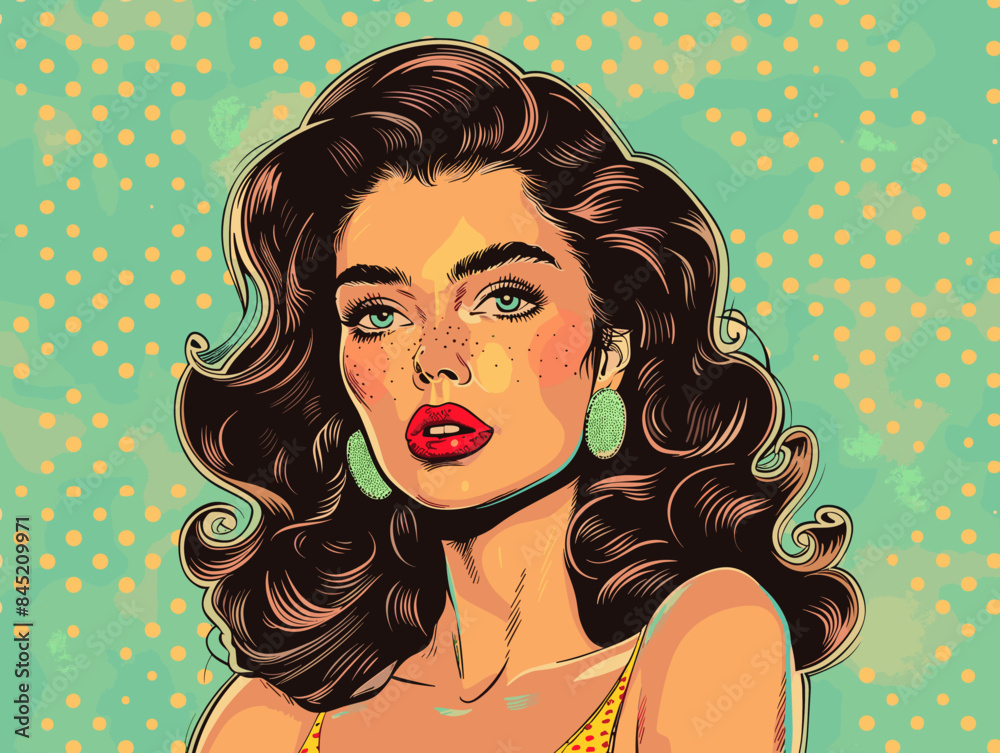 beautiful woman in retro cartoon comics style, pop art style, pin-up ...