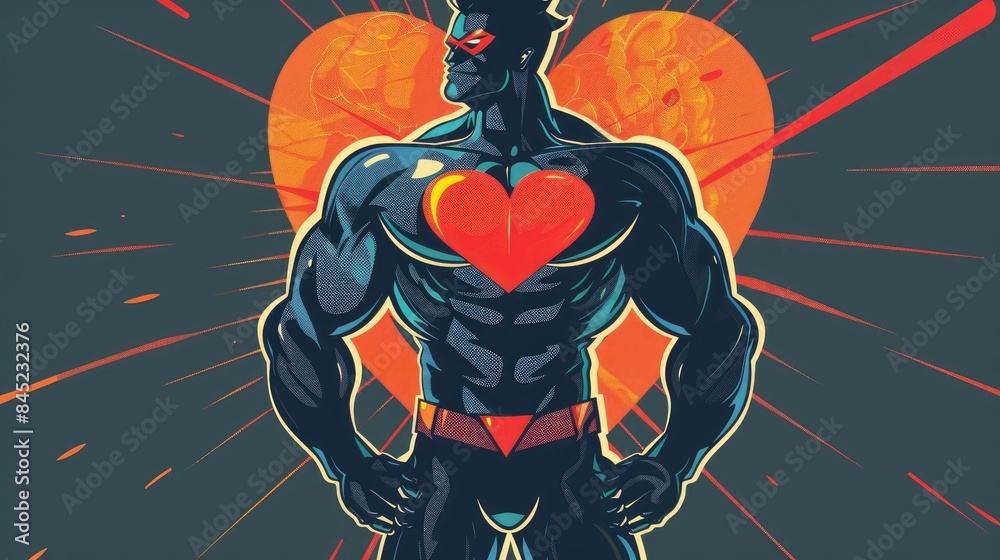 Cartoon drawing of a superhero with a heart emblem on their chest ...