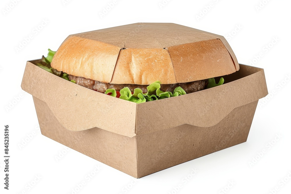 Craft brown closed burger eco box isolated on white background. Eco ...