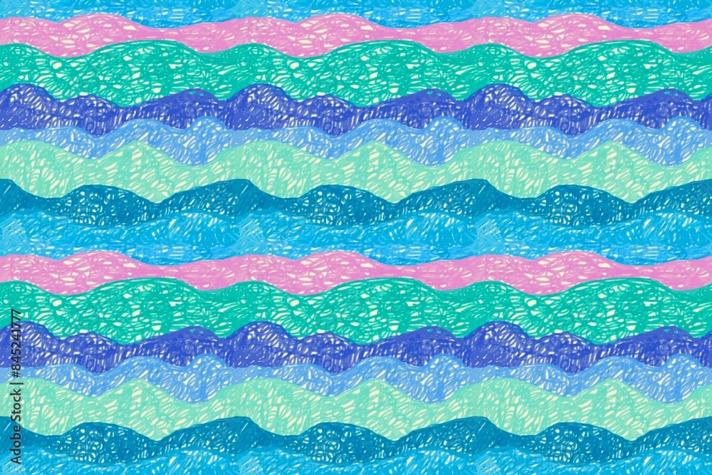 Sea seamless raster background. Doodle texture of ocean waves. Crayon ...