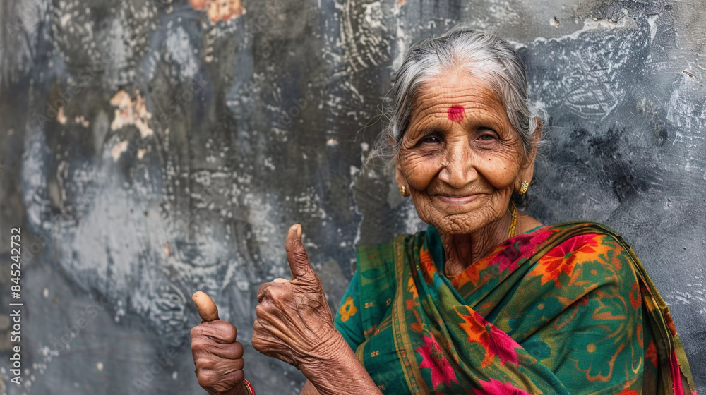 Old and poor indian granny showing thumbs up Stock Photo | Adobe Stock