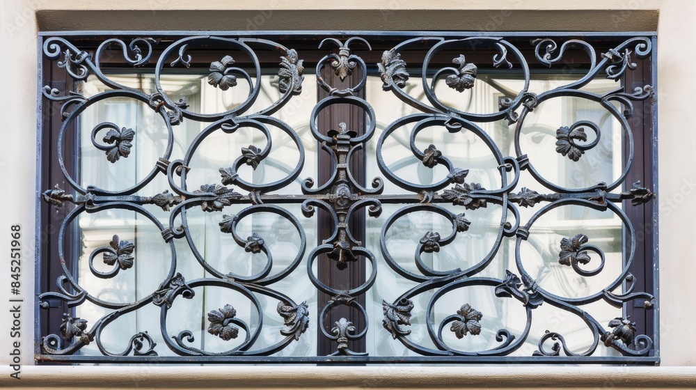 Intricate design of ornamental wrought iron window grill Abstract ...