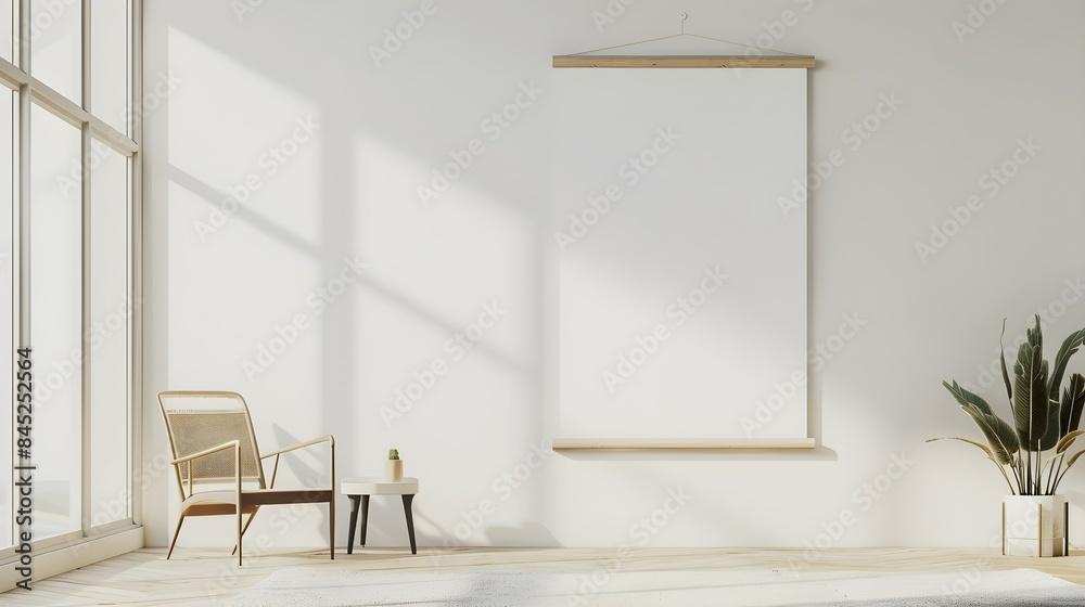 ภาพประกอบสต็อก One vertical rectangle roll up poster mockup with light ...