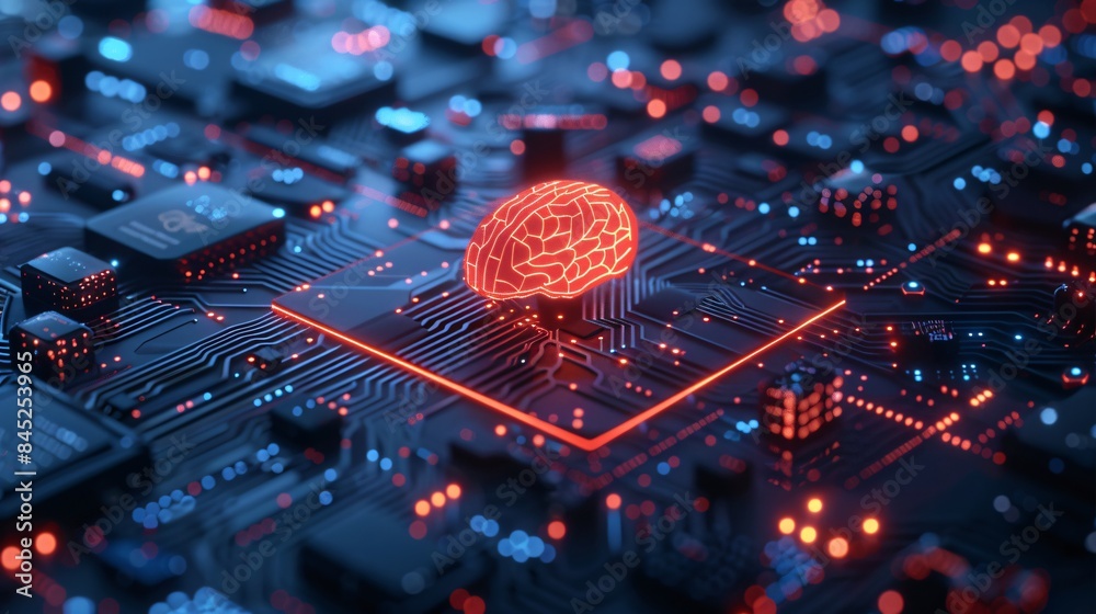 Editorial style illustration of a machine learning process featuring artificial intelligence ...