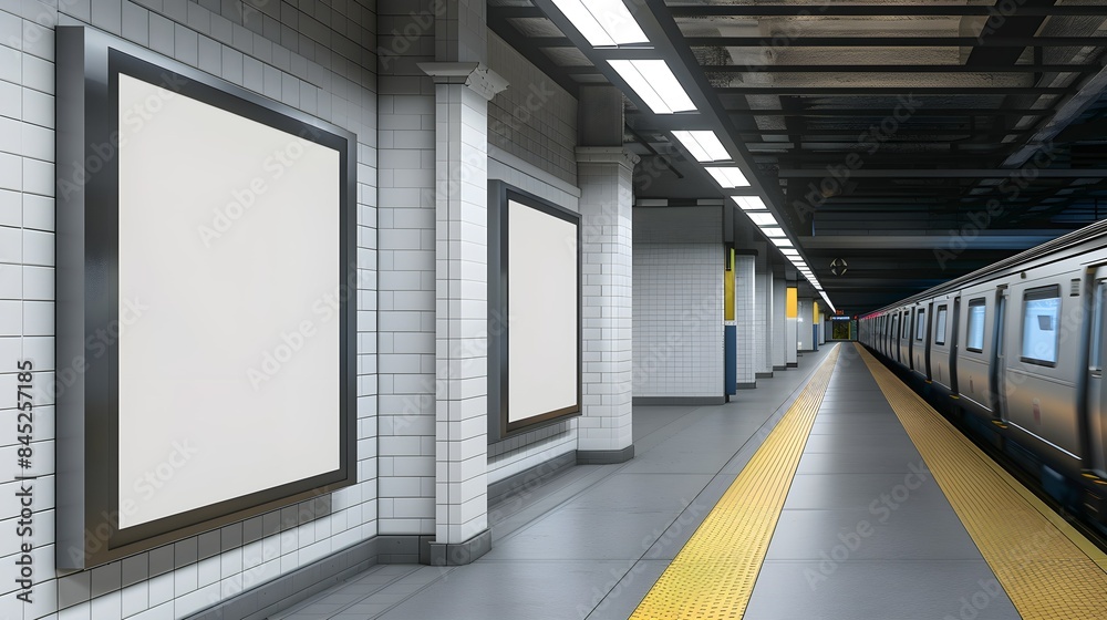 Mock up Poster media template Ads display in NYC Train Subway Station ...