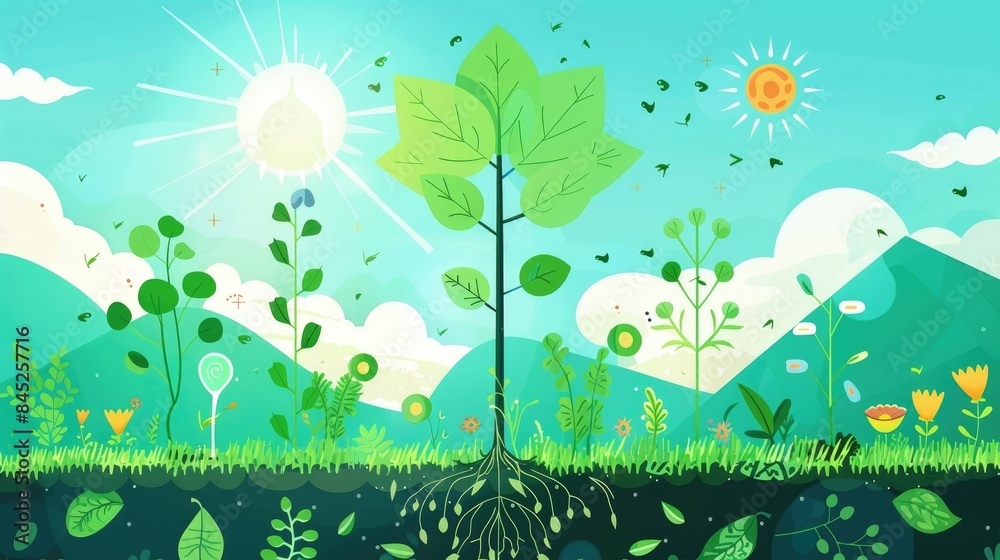 Visual representation of photosynthesis through flat style infographics ...