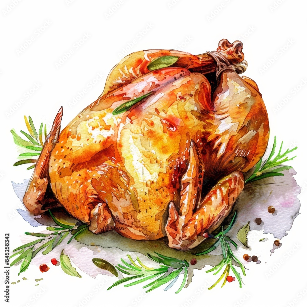 watercolor of roasted chicken clipart isolated on white background ...