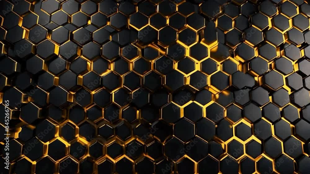 Luxury hexagonal abstract black metal background with golden light ...