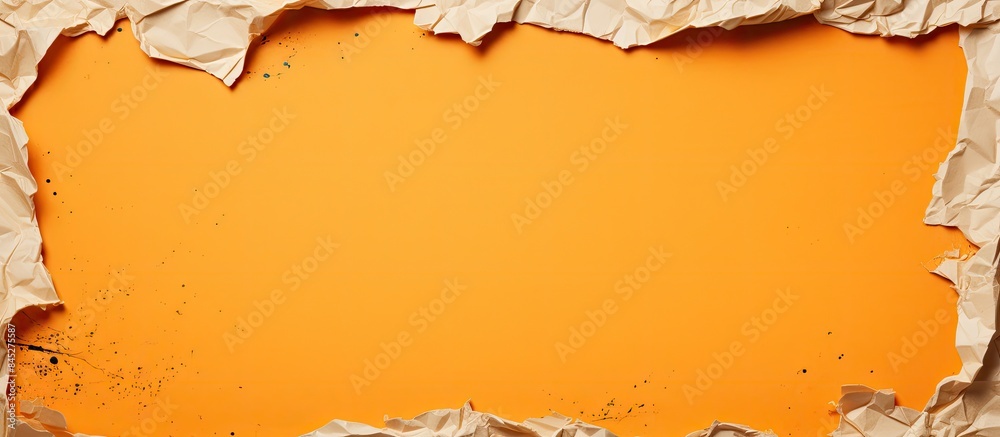 The white background showcases orange crumpled paper with a torn edge ...