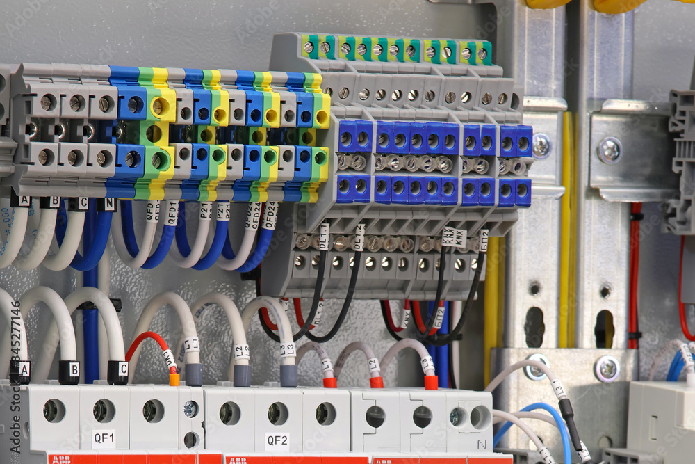 Electrical terminals with connected copper wires with metal tips. Stock ...