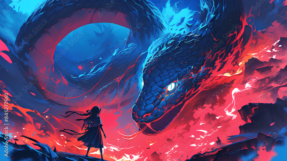 terrible giant snake with its fire 2D illustrasions Stock Illustration ...