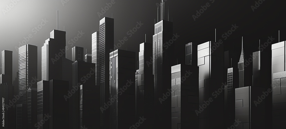 Monochrome Cityscape, Minimalist black and white cityscape with sleek ...