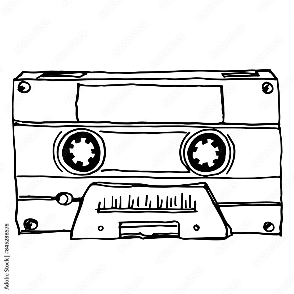 simple line drawing of an audio cassette vector transparent background ...