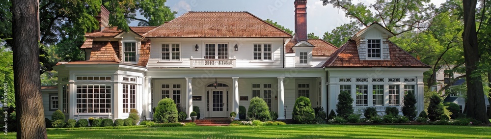 Modern house in classic Colonial architectural style with columns and ...
