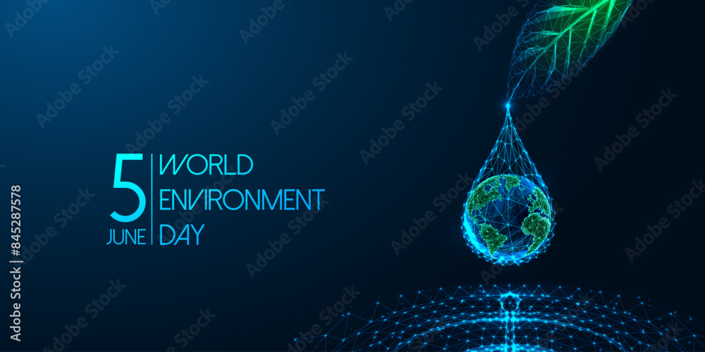 World Environment Day futuristic concept banner. Earth in water drop ...