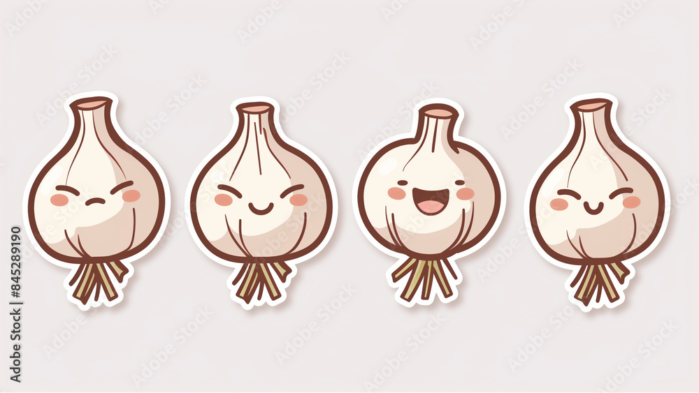 4 sets of garlic kawaii chibi Emoji character for sticker Stock ...
