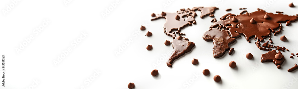 Chocolate World Map with Melted Continents on White Background. World ...