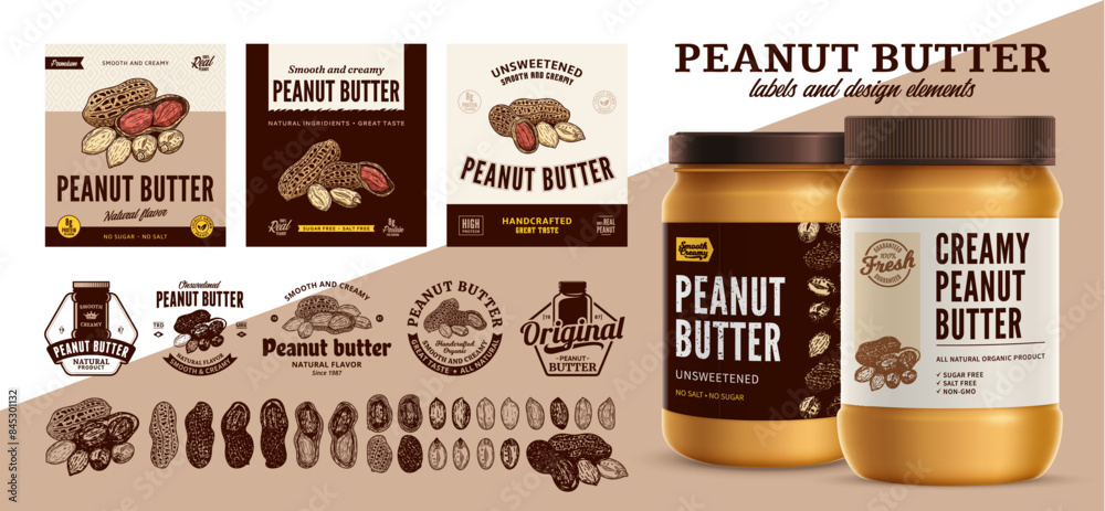 Vetor de Vector peanut butter labels. Peanut butter branding and ...
