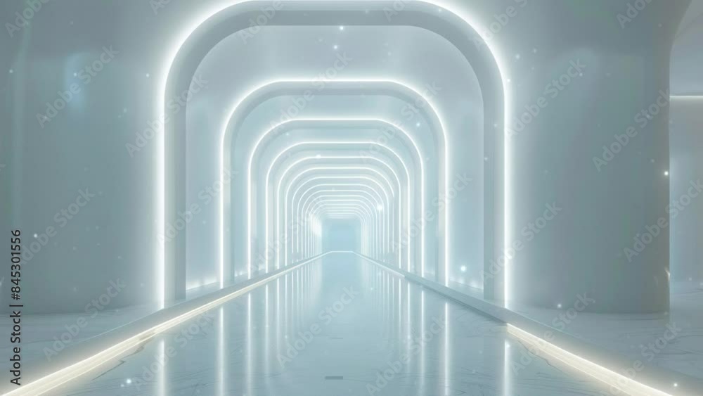 Abstract Architecture. Empty Long Light Corridor. Animation of modern ...
