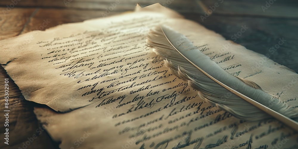An old-style handwritten letter on parchment, with an elegant quill pen ...