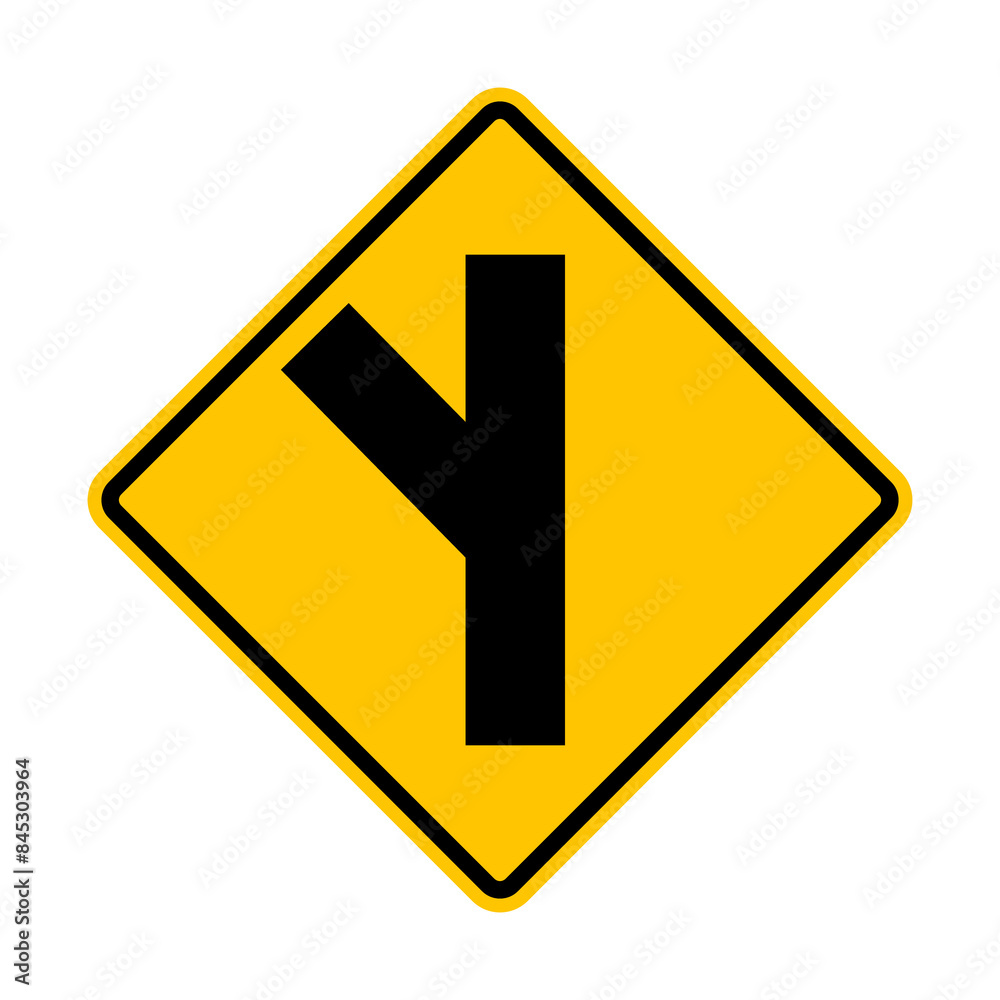 Unregulated intersection with an adjacent road. From left side. Sign ...