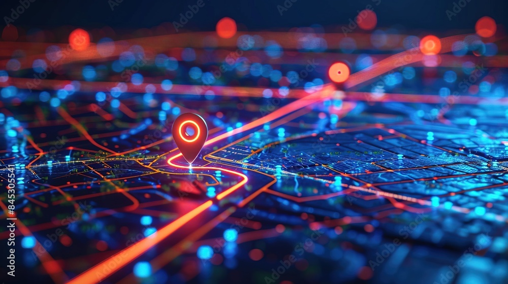 Digital hand set location on map with two pins. AI technology in GPs ...