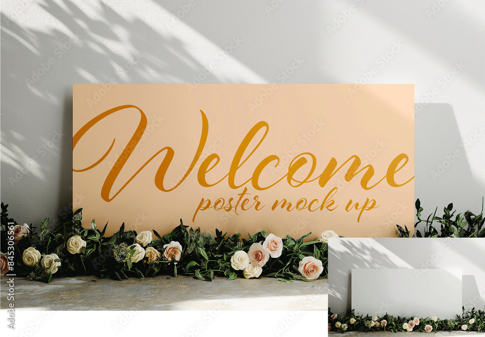 Mockup Welcome Poster Wedding Floral AI Generated Stock Template ...