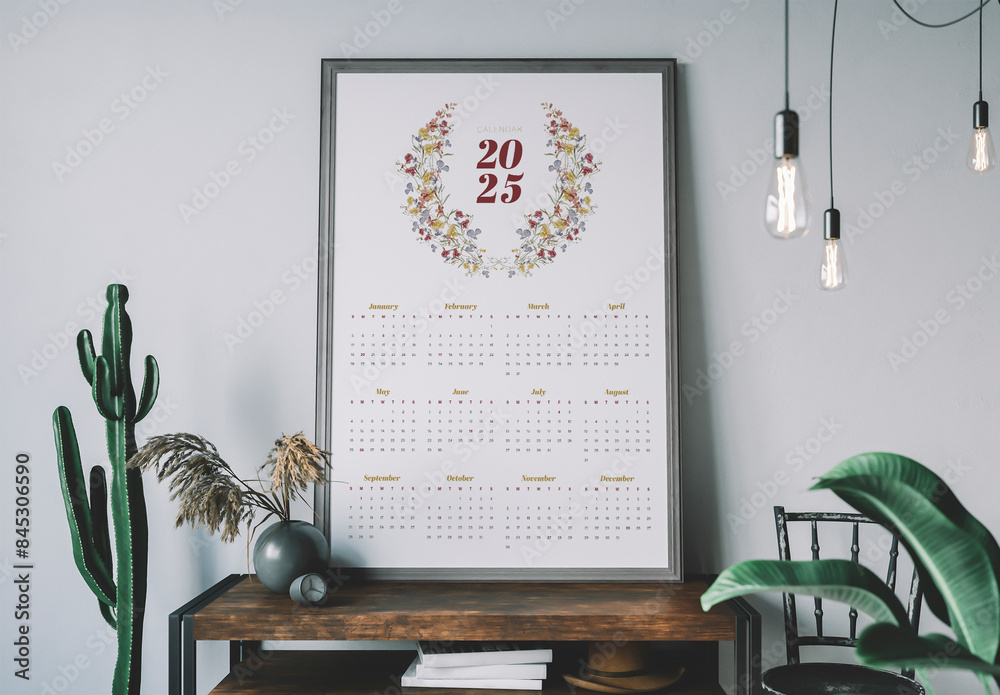 Watercolor Flowers Illustration 2025 Calendar Stock Template | Adobe Stock