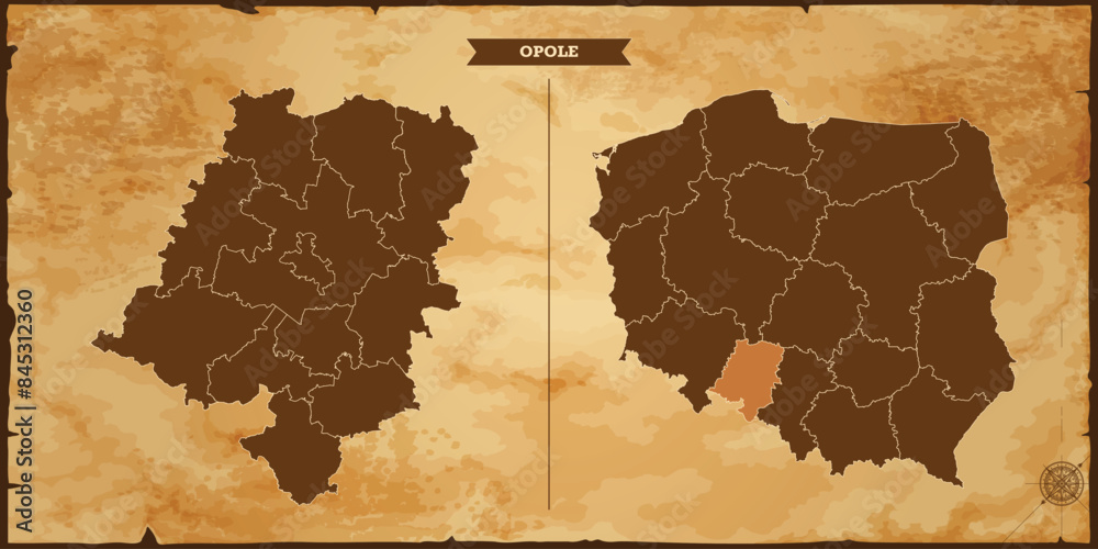 Opole state map, Poland map with federal states in A vintage map based ...