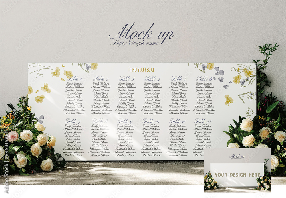 Mockup Seatingplan Poster Wedding Floral AI Generated Stock Template ...
